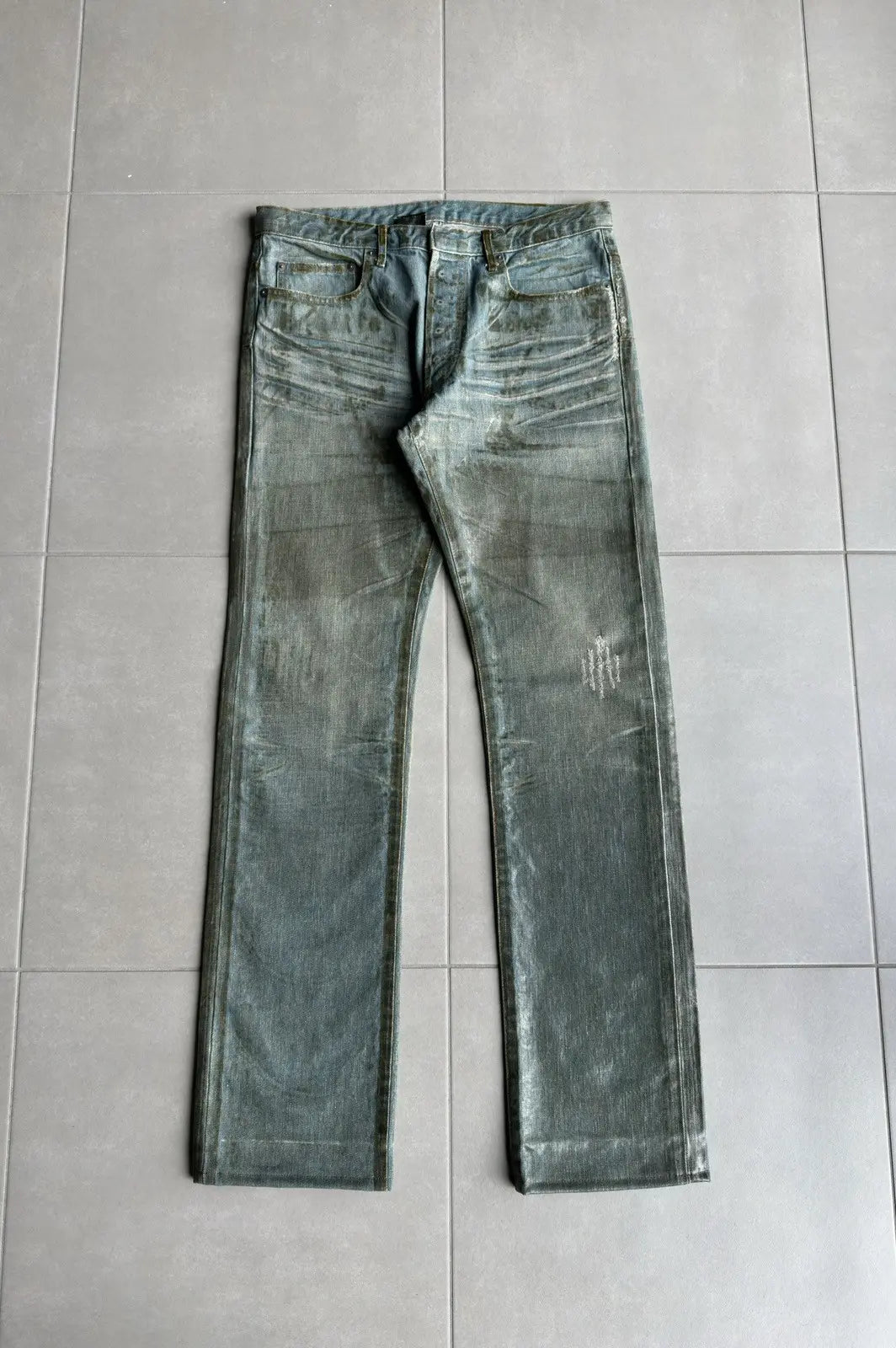 Dior Homme SS04 “Strip” waxed bleu claire clawmark denim – zentemple